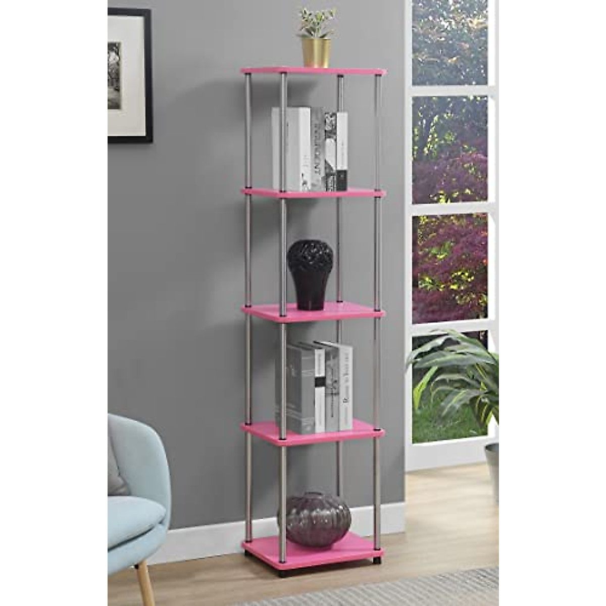 Convenience Concepts Designs2Go No Tools 5 Tier Tower, Pink/Chrome
