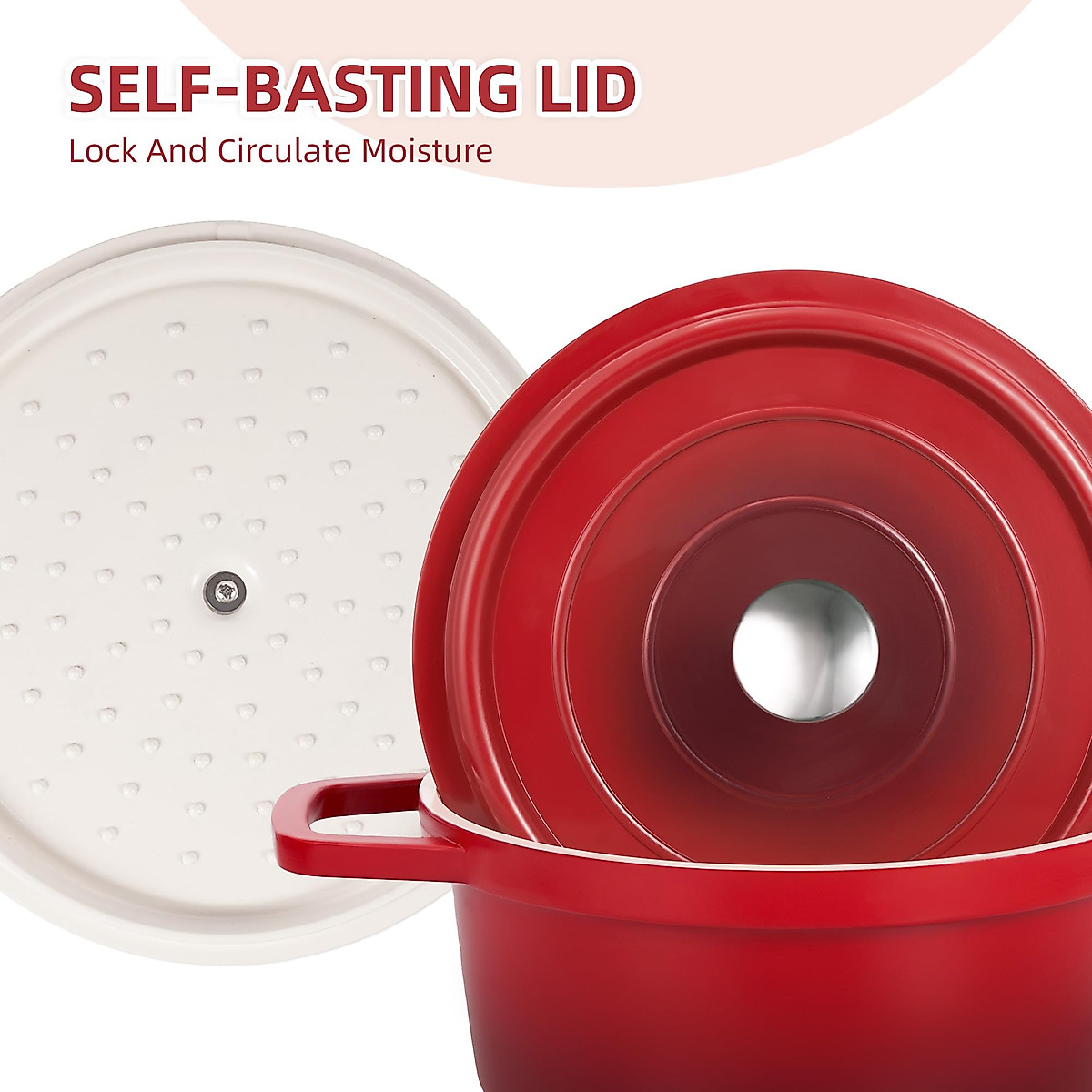 Lightweight 2.5 Qt Dutch Oven Pot with Lid, Nonstick Dutch Oven, Enameled Dutch Oven for Bread Baking, Cast Aluminum Pot Compatile with All Cooktops, Dishwasher Safe Cookware, Red