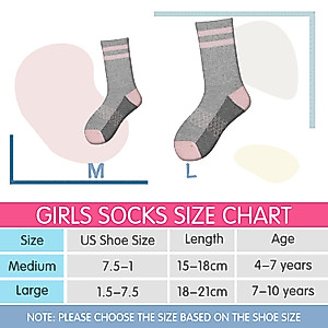 Comfoex Girls Crew Socks Athletic Half Cushioned Long Socks Cotton Calf Socks For Kids 6 Pairs