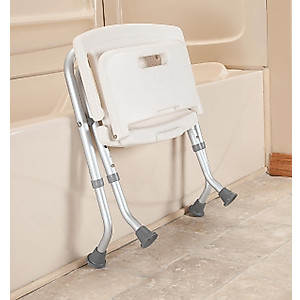 EasyComforts Folding Bath Seat with Back Support, Portable Shower Bench, Rubber Tips, High-Density Polyethylene, White – Overall Bench Seat Measures 17 ½ Inches x 11 Inches, Supports Up to 300 Pounds