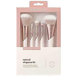 EcoTools Luxe Natural Elegance Professional Face Makeup & Foundation Brush Set, Premium Brush Kit For Face, Cheek, & Eye Makeup, Synthetic Makeup Brushes, Vegan & Cruelty-Free, 5 Piece Set