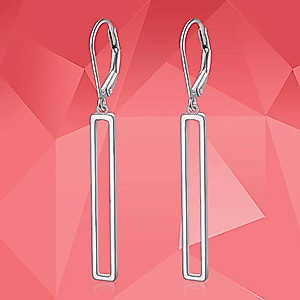 S925 Sterling Silver Vertical Bar Rectangle Dangle Drop Earrings for Women Teen