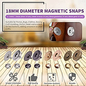 Swpeet 40 Sets 18mm Round Strong Magnetic Button Clasps Snaps, Metal Fastener Clasps Gold Silver Bronze Black DIY Craft Sewing Knitting Buttons Sets for Sewing, Purses, Bags, Clothes, Leather