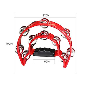 2Pack Double Row Tambourine for Adult,Hand Held Metal Jingles Percussion Percussion-Half Moon Tambourine Drum Musical,for Adult,Church, KTV, Party and Gifts (Blue+Red)