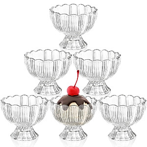 ZEAYEA Set of 6 Glass Dessert Bowls, 5.6 oz Clear Glass Ice Cream Sundae Cups, Small Footed Trifle Cups for Salad, Fruit, Parfait, Cocktail, Snack, Nuts