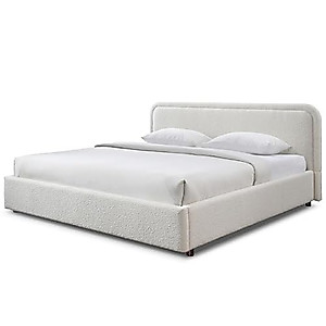 Omax Decor Chloe Upholstered Platform Bed | Box Spring Not Required | (White Boucle, King Bed Frame)