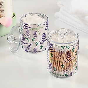 Nander 2Pack Qtip Holder Dispenser -Lavender Clear Plastic Apothecary Jars Set - Restroom Bathroom Makeup Organizers Containers for Cotton Swab, Ball, Pads, Floss