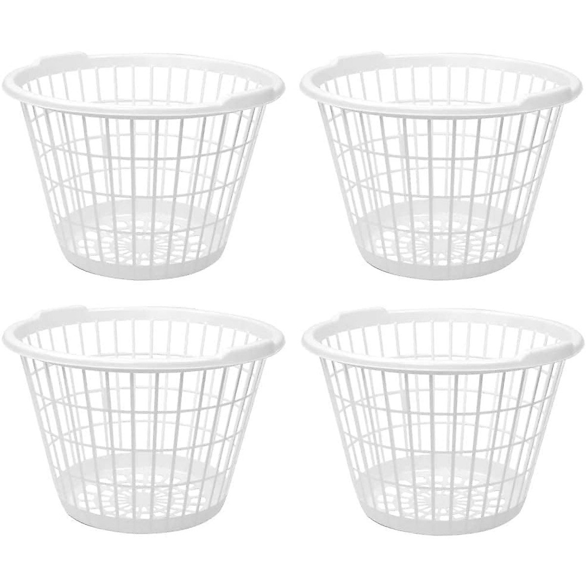 Generic Set of 6 White Laundry Basket Lightweight One Bushel Capacity laundry hamper with lid Plastic storage baskets 1 Gift For home and garden use (17.5” x12”)