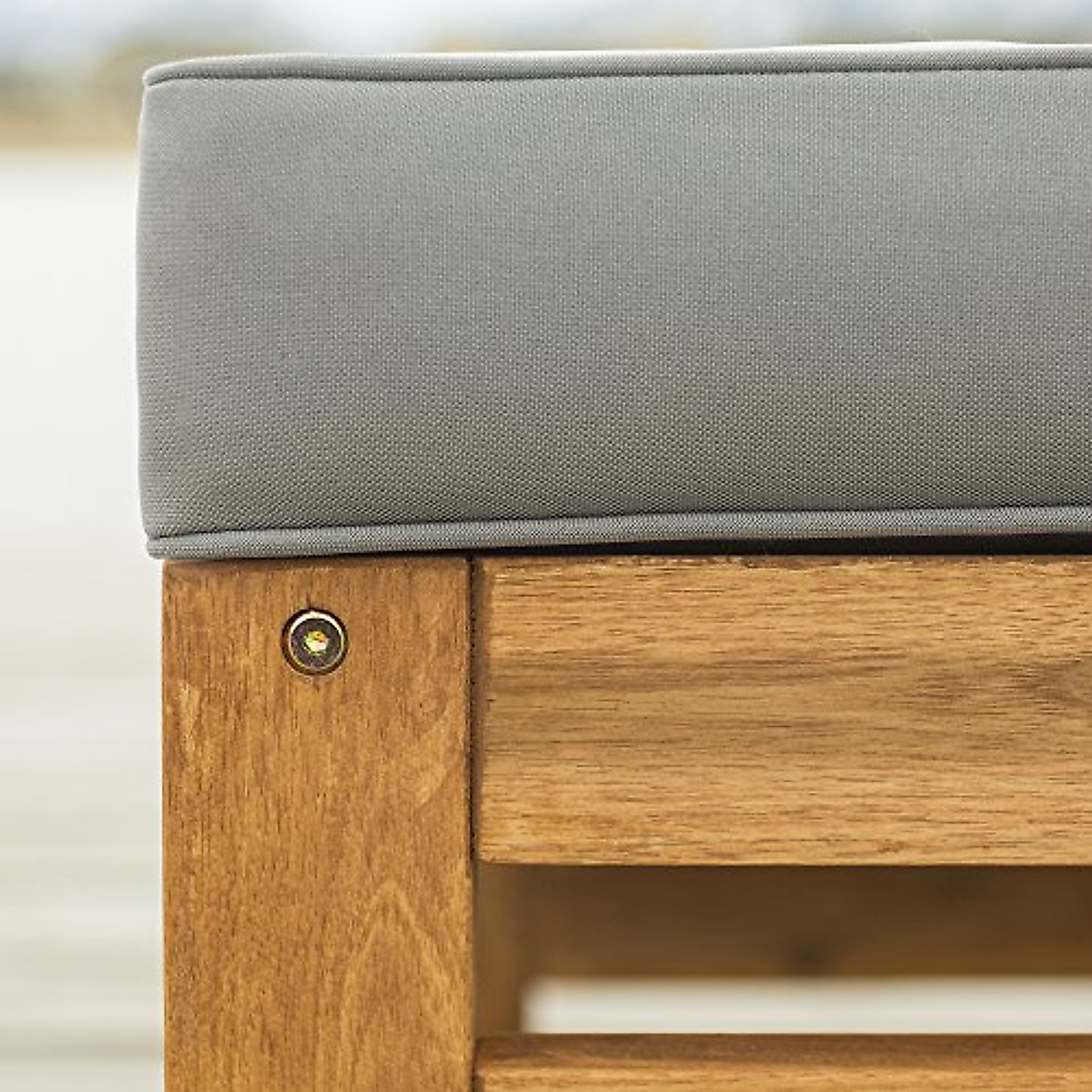 Walker Edison Sorrento Modern Acacia Wood Outdoor Side Chair and Ottoman Set with Cushions, 32 Inch, Brown