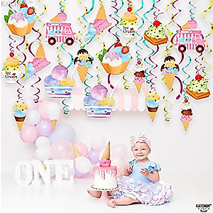 Hanging Ice Cream Party Decorations - Pack of 48, No DIY | Ice Cream Hanging Swirl Decorations | Ice Cream Themed Birthday Party Supplies | Ice Cream Decorations, Birthday, Baby Shower, Gender Reveal