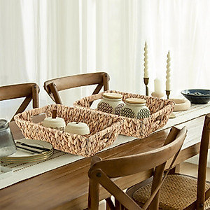 JLKIMZVO Water Hyacinth Baskets With Handles for Organizing Shelves Natural Wicker Baskets for Organization, Hand-Woven Storage Baskets