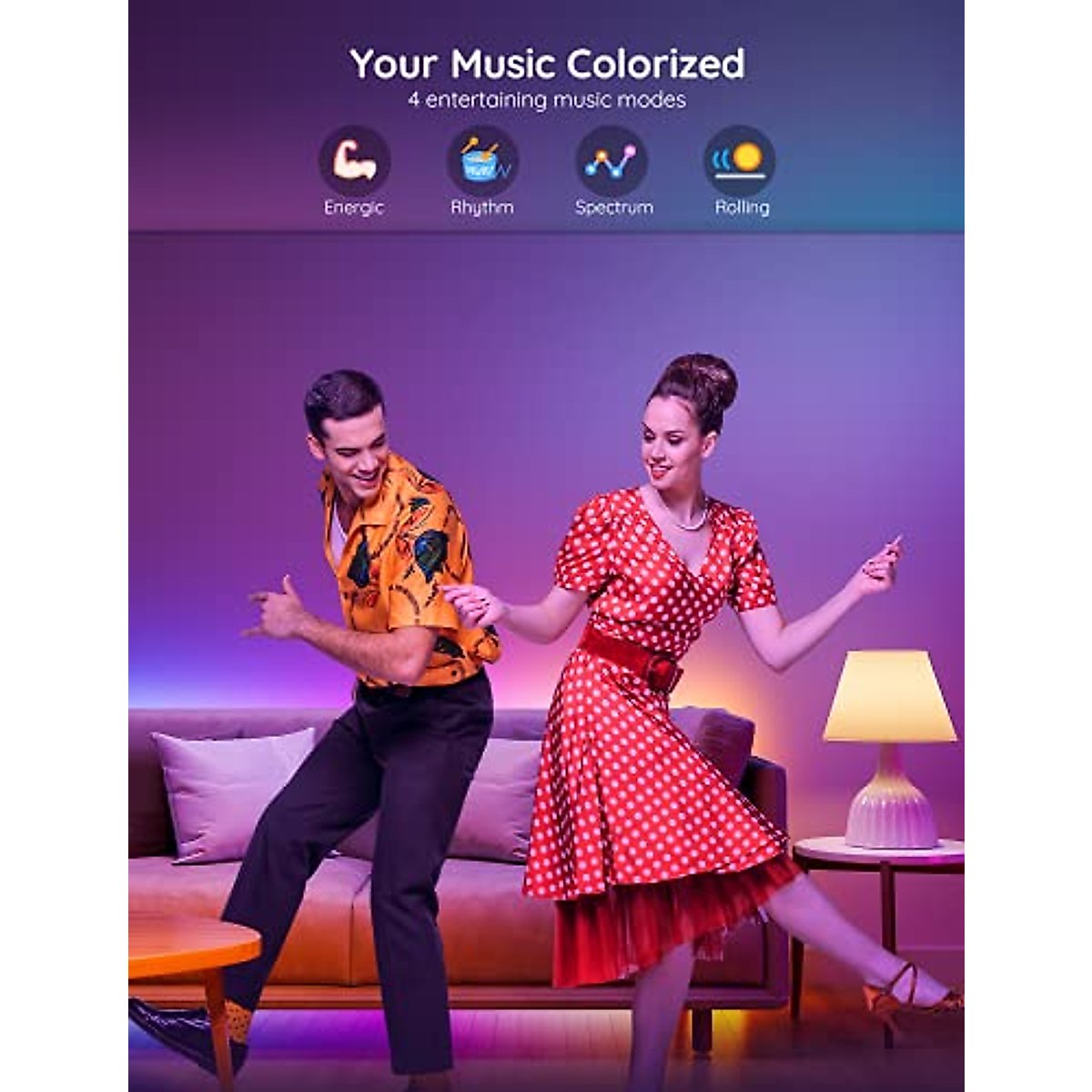 Govee 65.6ft RGBIC LED Strip Lights, Color Changing LED Strips, App Control via Bluetooth, Smart Segmented Control, Multiple Scenes, Enhanced Music Sync LED Lights for Bedroom, Party (2 X 32.8ft)