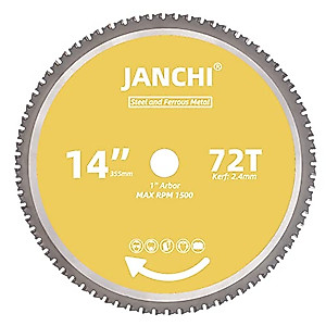 14" 72T Steel and Ferrous Metal Saw Blade with 1" Arbor, TCG Ceramic Metal Teeth for Cuts Variety of Mild Steel Profiles Pipe,Steel Studs,Channel,Angle Iron,Plates,Bars,Tubes,EMT Conduit,Thread Rod