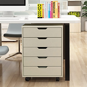 Salfanre Filing Cabinet 5 Drawer, Mobile Wood File Cabinet, Office Drawers, Under Desk Filing Cabinet, Office Storage Cabinet, Grey