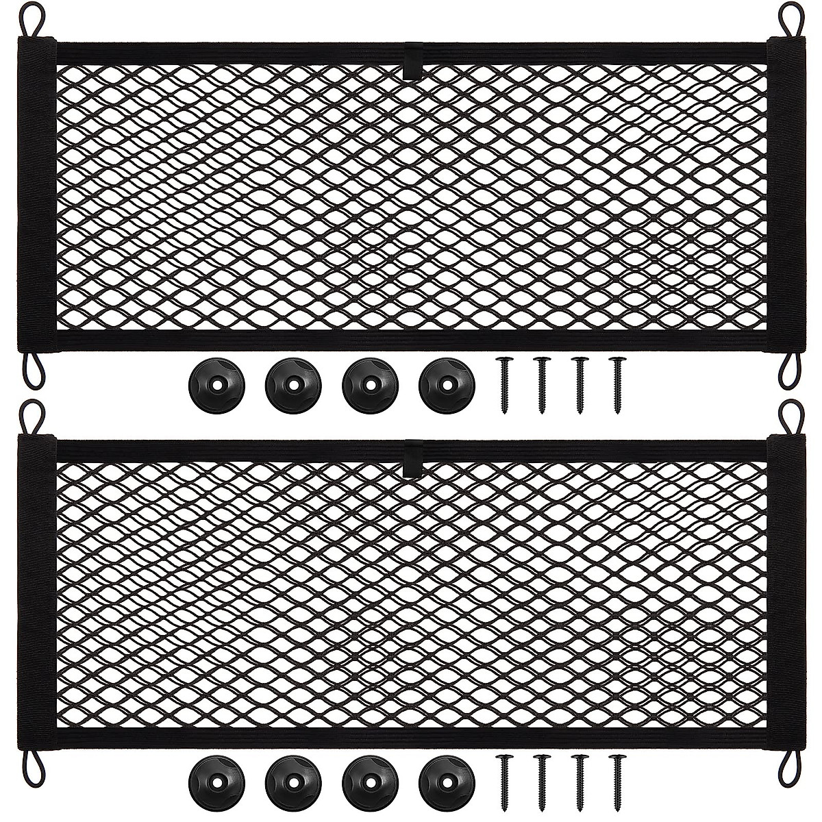 Frienda 2 Pieces Stretchable Small Cargo Net Pocket Storage Mesh Net Elastic Automotive Storage Pouch with 8 Pieces Mounting Screws and Hooks for Truck Car SUV Boats(25 x 9.8 Inches)