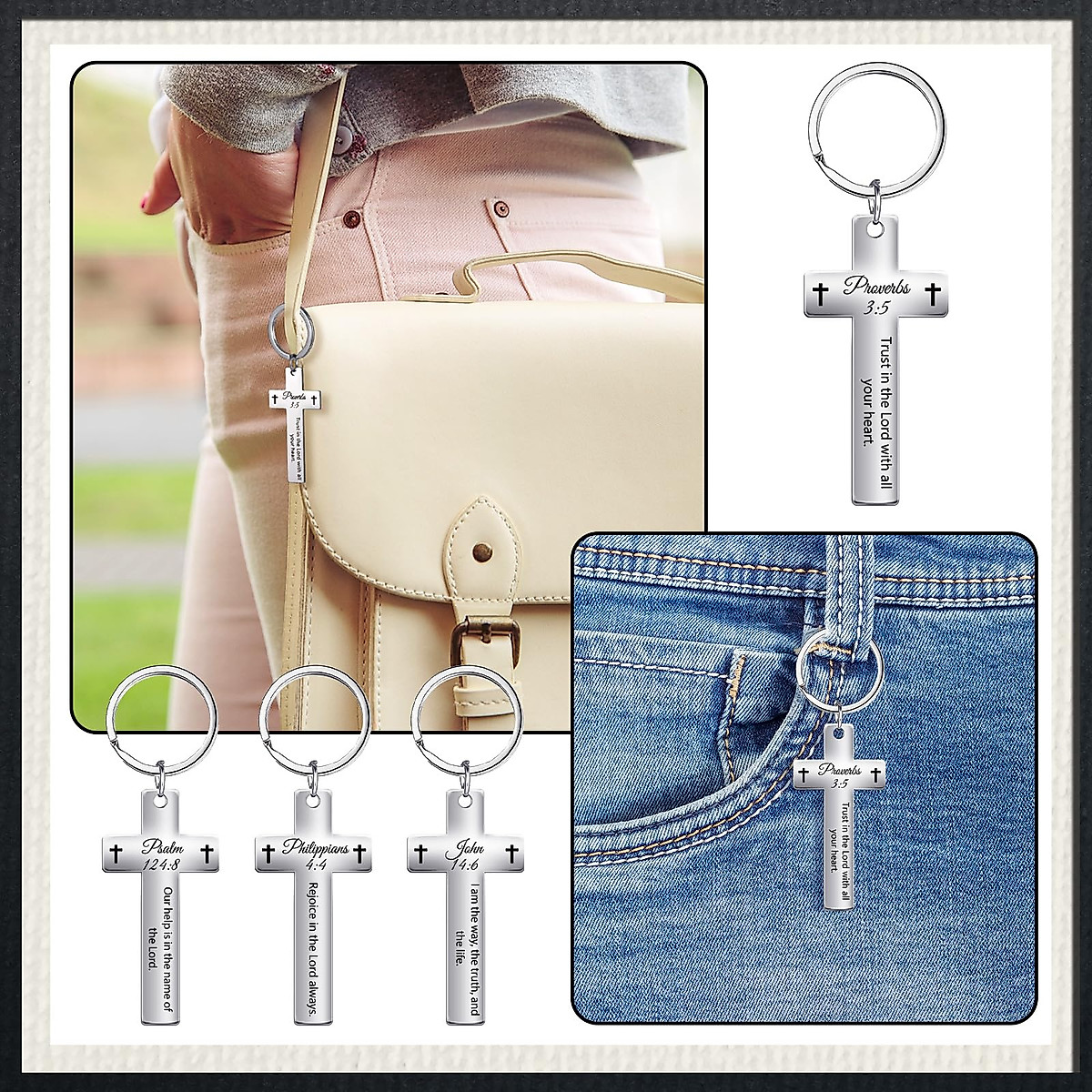 Equsion 20 Pcs Christian Bible Verse Keychain Bulk Religious Cross Keychains Keyring Jesus Keychain Jewelry for Inspirational Gift Catholic Birthday Christmas Easter Baptism Women Men Kid