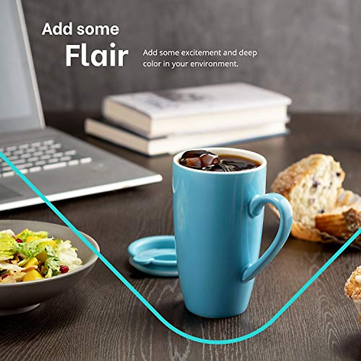 MITBAK 6-Pack Ceramic Coffee Mug Set with Lids (16-Ounce) | Large Colored Tumbler Mugs Great for Taking Your Coffee & Tea To-Go | Large Insulated Mug Set Excellent Choice for Camping, Travel & Office