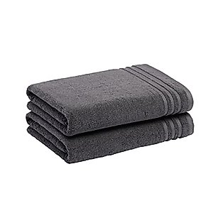 Amazon Basics Cotton Bath Towels, Made with 30% Recycled Cotton Content - 2-Pack, Dark Gray