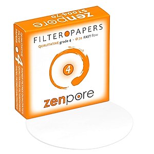 7 cm Lab Filter Paper, Standard Qualitative Grade 4 - ZENPORE Fast Flow 70 mm (100 Discs)