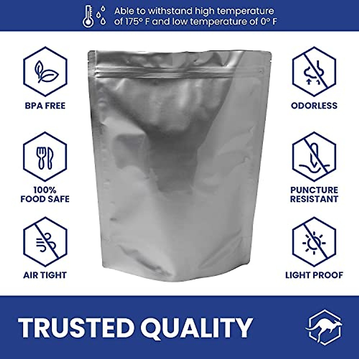Wallaby 60х 1 Gallon Mylar Bag 7.5mil for Food Storage with 400cc Oxygen Absorbers & Labels - 10"x14" Stand-Up Heat Seal Bulk Resealable Gusset Ziplock Foil Bag for Freeze Dryer, Dehydrated Dried Food