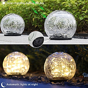 aboxoo Globe Solar Lights Outdoor Decoration 1 Packs Crackle Glass Ball Warm Light with LED for Garden Yard Decor Pathway Patio Lawn(4.7 inch)