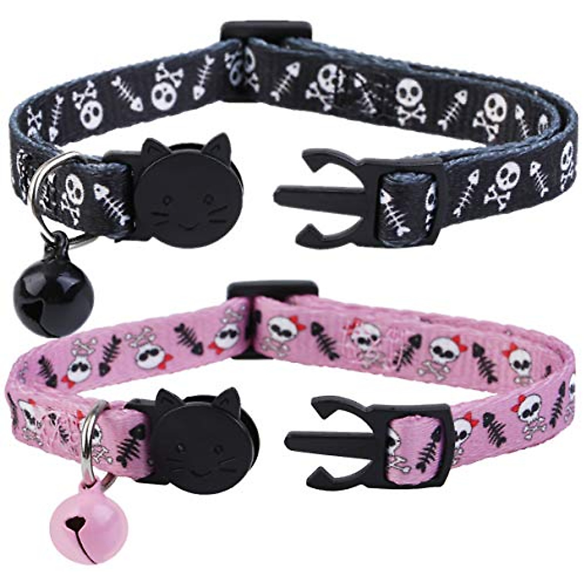 BoomBone Skull Cat Collar Breakaway with Bell,Pack of 2 Safe Halloween Puppy Collars