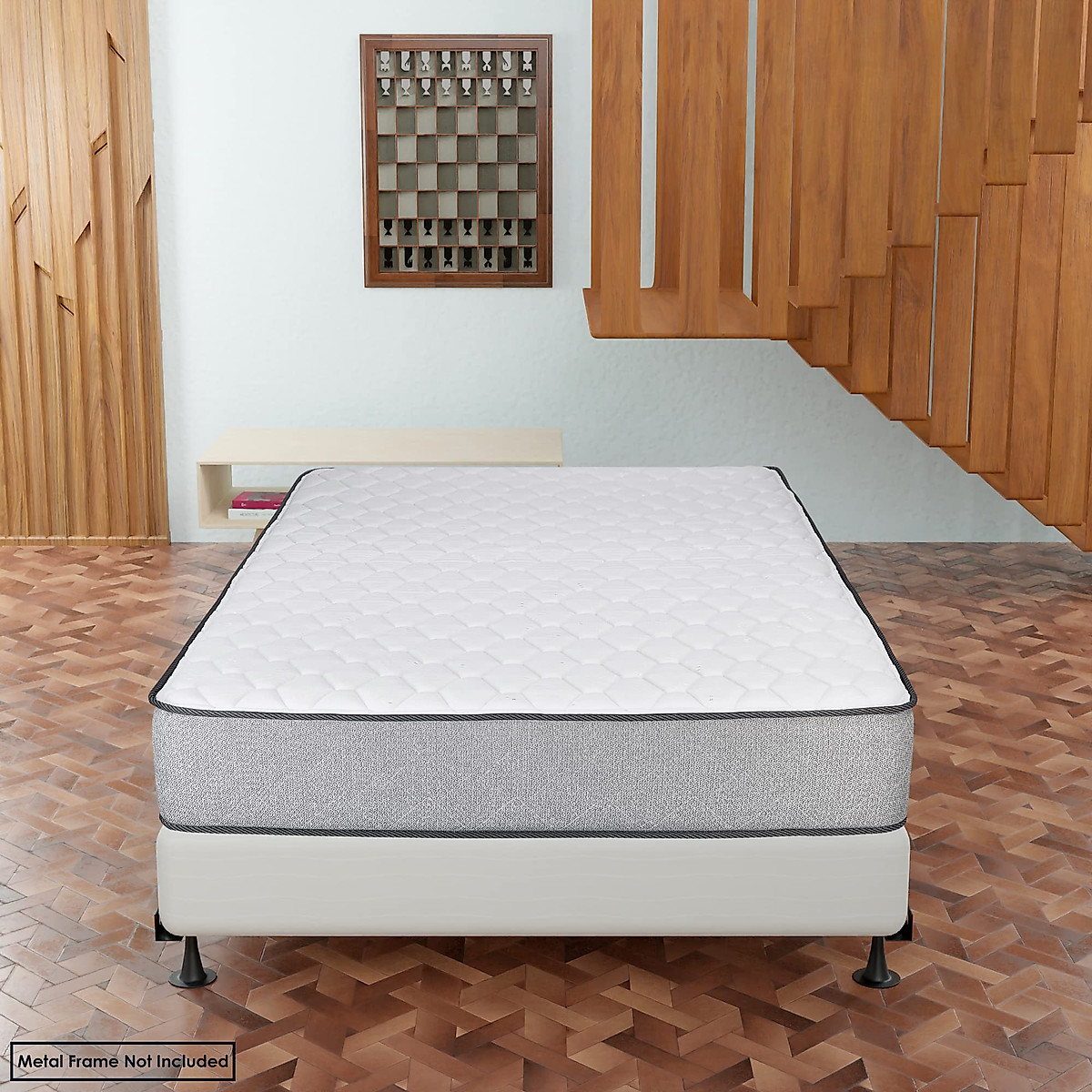 Greaton, 8-Inch Sturdy Box Spring for Mattress Support-Durable and Easy to Assemble Natural Wood Foundation for King, White