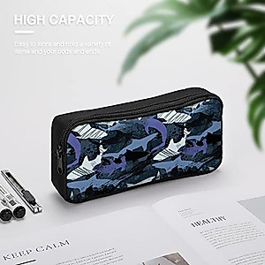 Sea Camouflage Sharks Pencil Case Stationery Pen Pouch Portable Makeup Storage Bag Organizer Gift