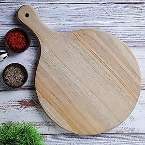 Acacia Wood Cutting Board with Handle 14 x 10 inches Vegetable Chopping and Serving Rustic Paddle for Bread Cheese Charcuterie and Pizza