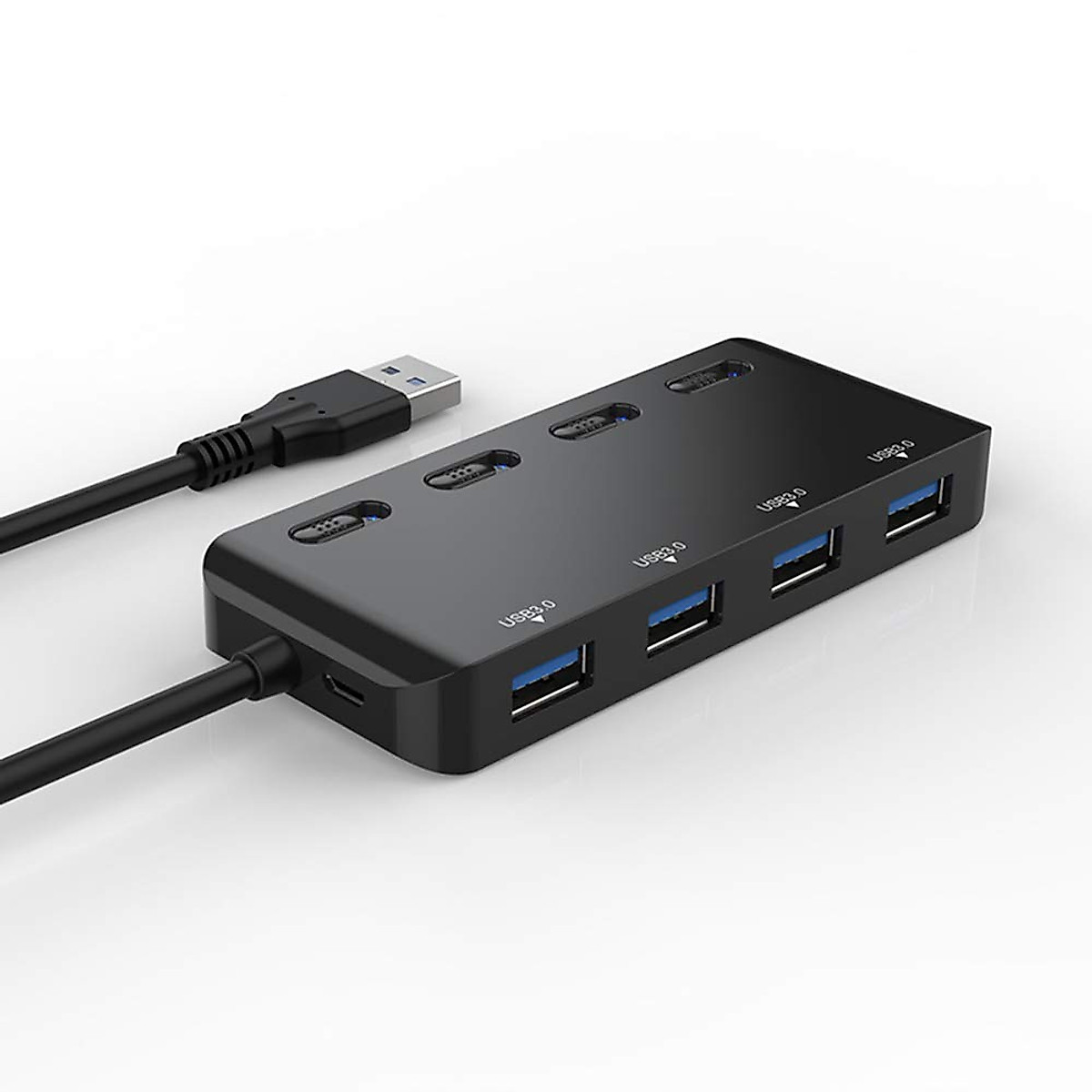 USB 3.0 Hub Splitter - USB Extender 4 Port USB Ultra Slim Data Hub with Individual Power Switch and LED for Laptop, Computer, PC, Thumb Driver and More