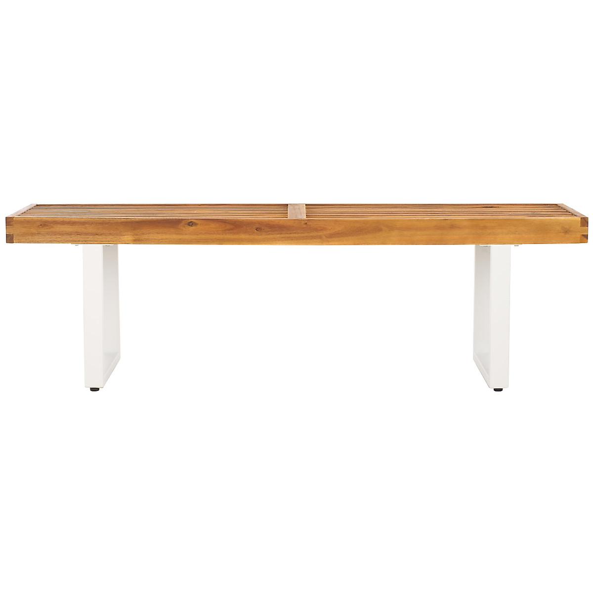 SAFAVIEH Outdoor Collection Monti Natural/White Solid Wood Bench, Ideal for Deck, Patio, Backyard, Sunroom
