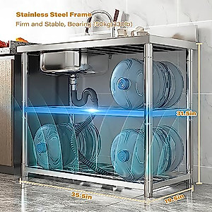 Stainless Steel Kitchen Sink Utility Sink Single Bowl Freestanding Outdoor Sinks with Faucet, Drainboard Workbench, Storage Shelves, Industrial Sink for Garage,Restaurant - 3 Sizes (Size : 35.5in)