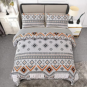 Luxudecor Boho Quilt Set Queen, Aztec Geometric Bedding Bedspreads, Reversible Microfiber Light Grey Quilt Coverlet Sets for All Seasons 96"x90"