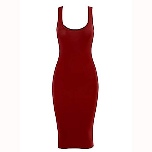 Padaleks Women's Summer Sexy Basic Sleeveless Tank Top Bodycon Dress Party Club Mini Dresses Knee Length