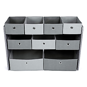 Humble Crew Kids Toy Organizer with 9 Storage Fabric Bins, Grey & Grey/White Kids Book Rack Storage Bookshelf, 4 Tiers