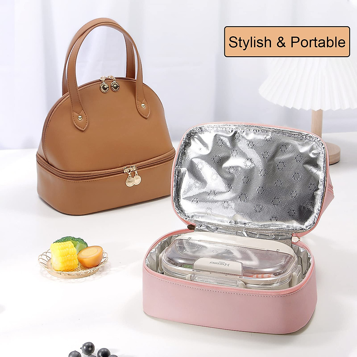 VCROMTY Small Lunch Bag for Women, Soft Cooler Bags Insulated with Double Layer Leak Proof, Reusable Portable Lunch Box Bags for Travel/Work