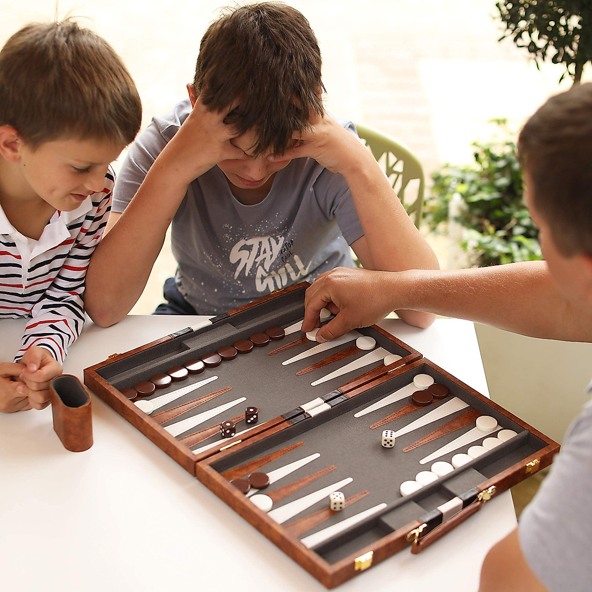 Backgammon Set - 15 Inch Classic Backgammon Board Game Sets Handheld - Backgammon Sets for Adults and Kids - Brown Faux Leather Case - Instruction