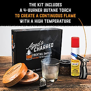 Cocktail Smoker Kit with Torch & Wood Chips (Butane Included) for Whiskey, Bourbon & More - Drink Smoker made of 100% Oak - Old Fashioned Smoker Kit - Whiskey Gifts for Men