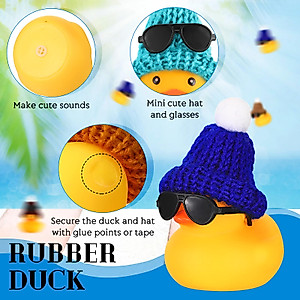 48 Pcs Mini Rubber Duck in Bulk with 48 Pcs Sunglasses and 48 Pcs Knitting Hats Sets, Duck Bath Rubber Ducky Bathtub Toys for Gift Cruise Birthday Baby Shower Party