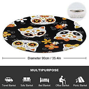 LAKIMCT Cute Sugar Skull Cat Round Soft Baby Blankets for Boys Girls, Newborn Blanket for Suitable for Swaddling Sleep Stroller Cover Nursery Blanket, 35 Inch