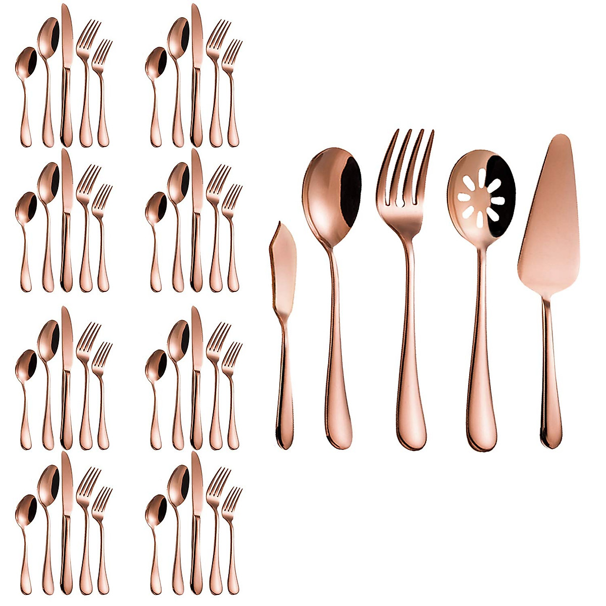 Flatware Set, Magicpro Modern Royal 45-Pieces rose gold Stainless Steel Flatware for Wedding Festival Christmas Party, Service For 8