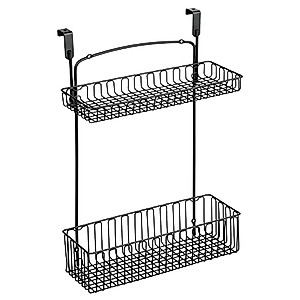 mDesign Steel Over Cabinet Kitchen Storage Organizer Holder or Basket - Hang Over Cabinet Doors in Kitchen, Pantry, Bathroom - Holds Dish Soap, Window Cleaner - Concerto Collection - Matte Black