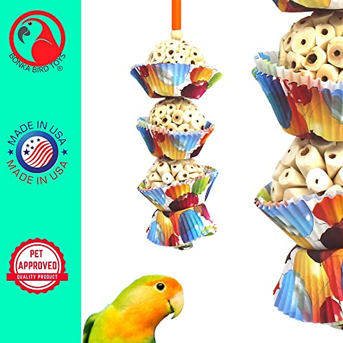 Bonka Bird Toys 1931 Three Cake Colorful Shredding Foraging Treat Natural Sola Conures Cockatiels Parakeets and Other Similar Birds