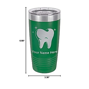 LaserGram 20oz Vacuum Insulated Tumbler Mug, Tooth, Personalized Engraving Included (Green)
