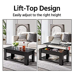 Yaheetech Modern Living Room 3 Pieces Table Sets, Lift Top Coffee Table and End Table Sets for Home and Office, Easy Assembly Accent Furniture with Hidden Compartment and Open Storage Shelf, Black