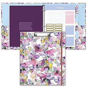 ZAXMEY 3 Ring Binder, 1 Inches Round Ring Binder with Clipboard, Dividers Tabs, PVC Zipper Bag Sleeves & to Do List Planners for Women, Men, School, Office Supplies, Colorful Flower