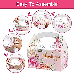 24 Pcs Floral Thank You Treat Boxes for Wedding, Thank You Treat Boxes with Handles Floral Treat Boxes Party Favors Premium Cardboard Box for Gift, Perfect for Wedding, Baby Shower, and Party