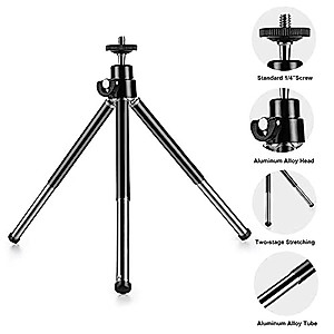 Mini Tripod for Webcam and Phone, Metal Extendable Webcam Stand with Phone Holder, Tripod for Webcam
