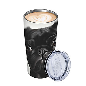 Cute Black Pug Dog print 20 oz Stainless Steel Tumbler With Lid And Straw Insulated Coffee Cup Portable Travel Mug For Cold And Hot Drinks