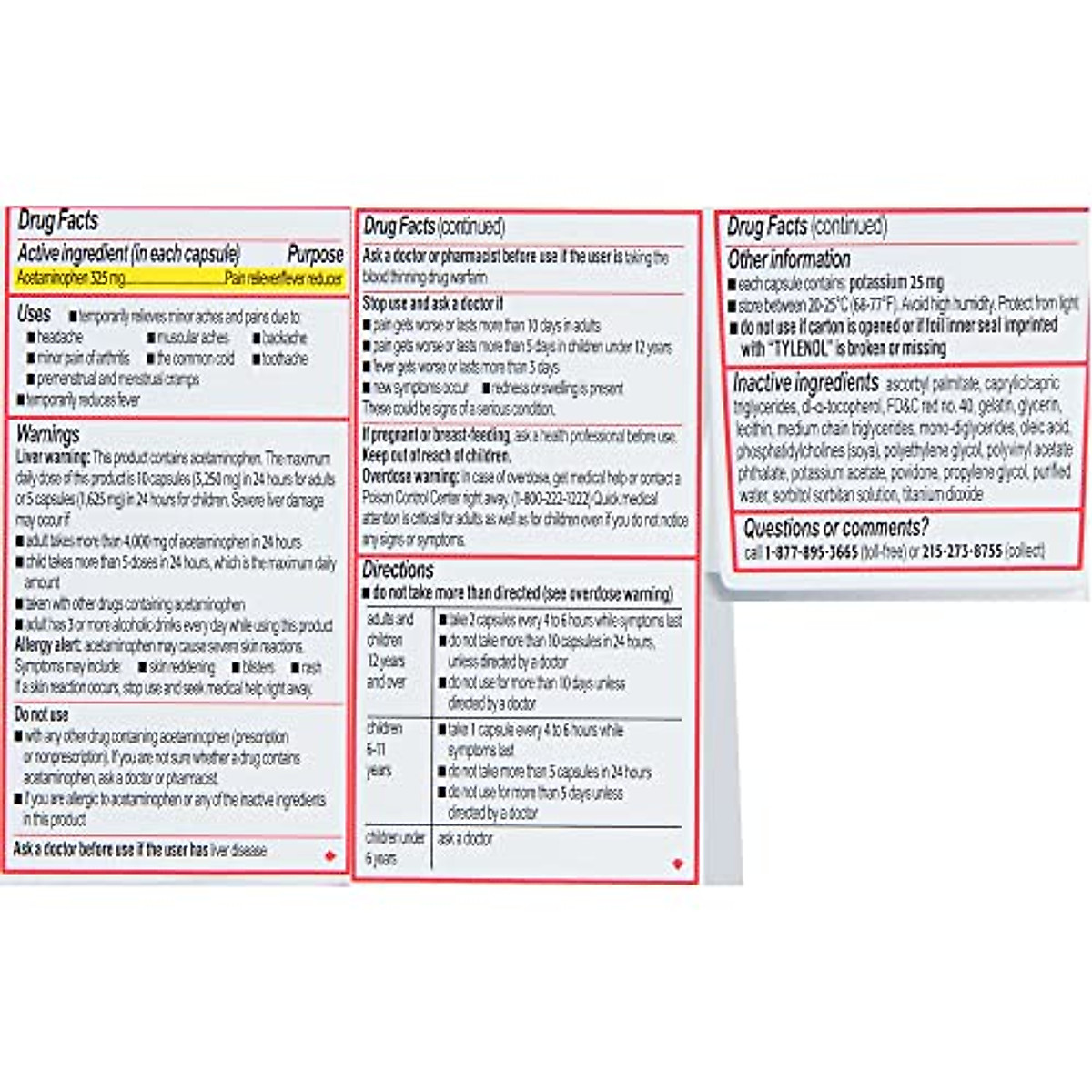 Tylenol Gel Capsules 325MG 20 Count (2 Pack)